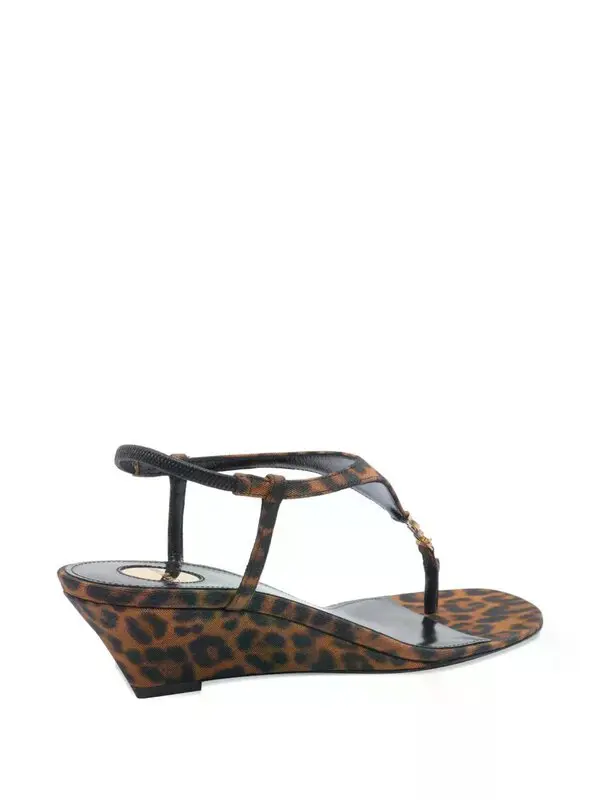 Saint Laurent Cassandra Leopard Print Wedge Sandals - Brown