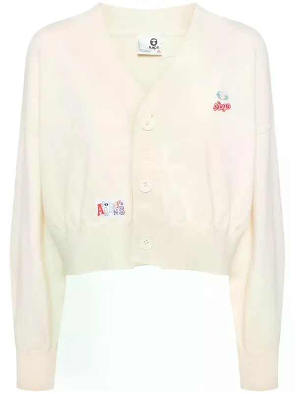 A BATHING APE Logo-appliqué V-neck Cardigan - Neutrals