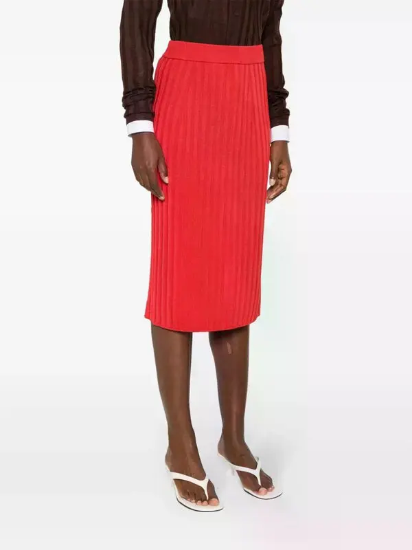 JOSEPH Chunky Ribbed Knit Midi Skirt - Red