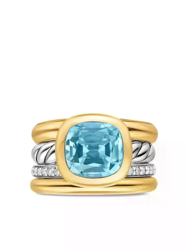 David Yurman 18k Yellow Gold And Sterling Diamond And Topaz Ring - Silver