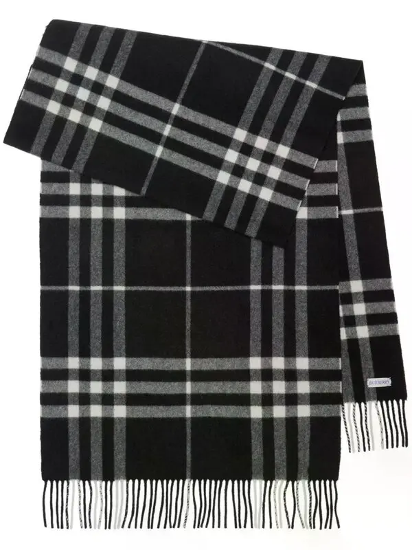 Burberry Check-print Fringed Cashmere Scarf - Black