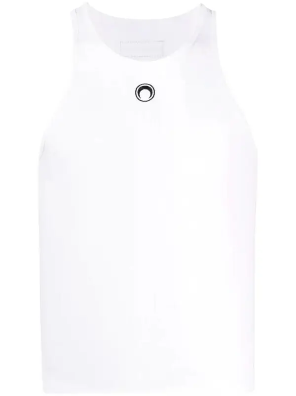 MARINE SERRE Ribbed Tank Top With Embroidered Crescent Moon - White