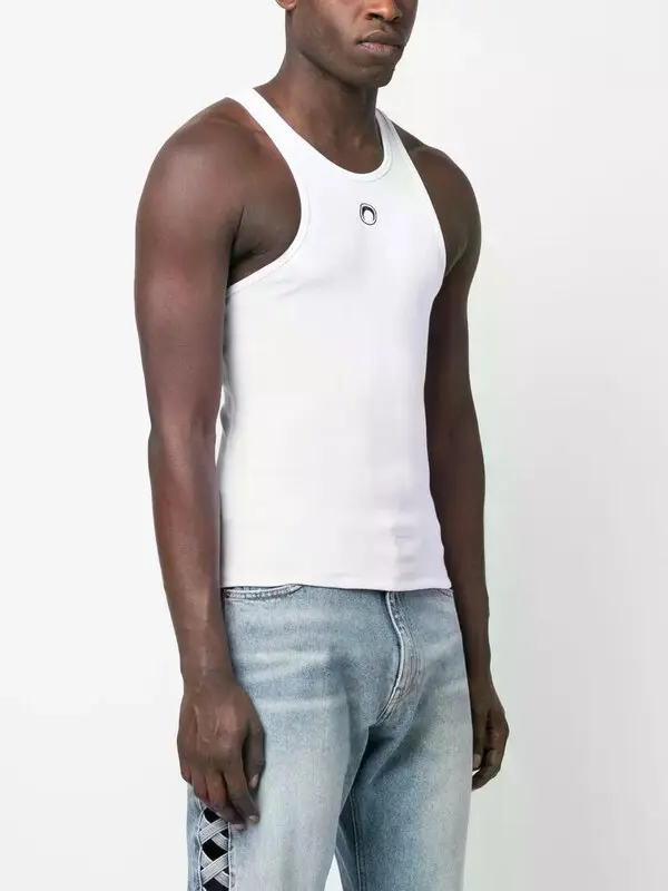MARINE SERRE Ribbed Tank Top With Embroidered Crescent Moon