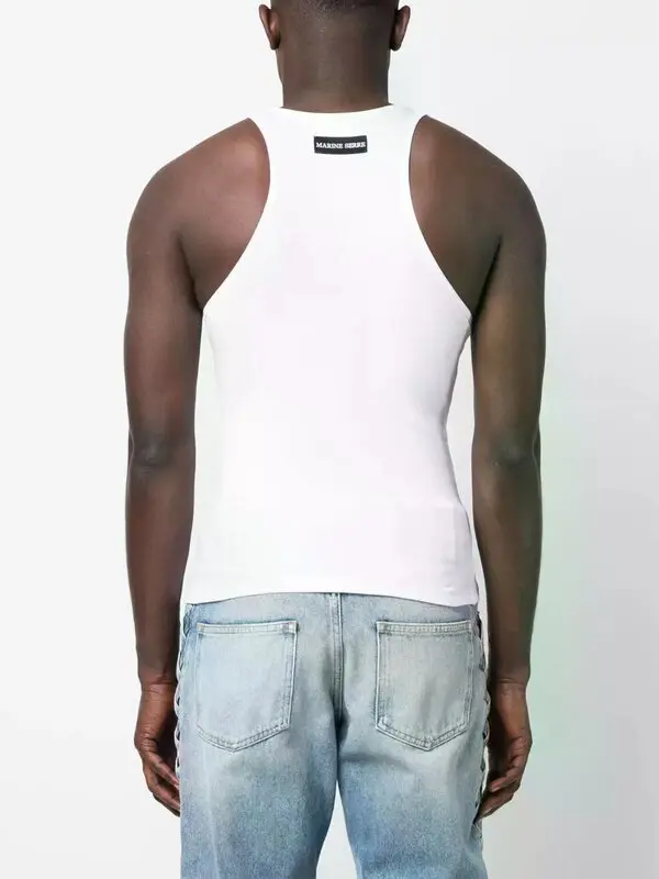 MARINE SERRE Ribbed Tank Top With Embroidered Crescent Moon