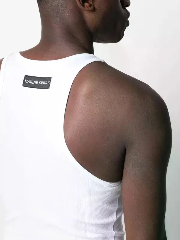 MARINE SERRE Ribbed Tank Top With Embroidered Crescent Moon