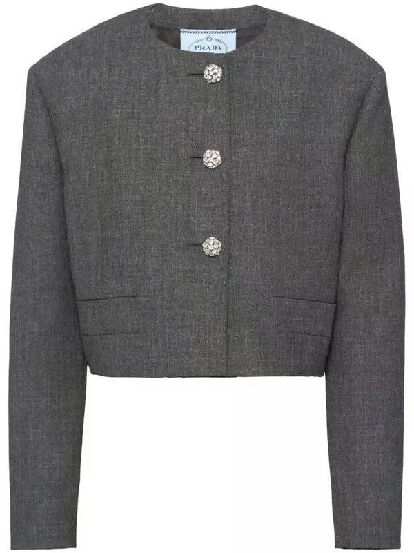 Prada Crystal-embellished Cropped Jacket - Grey