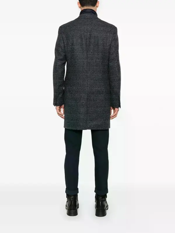 FAY Tartan-check Double Coat - Blue