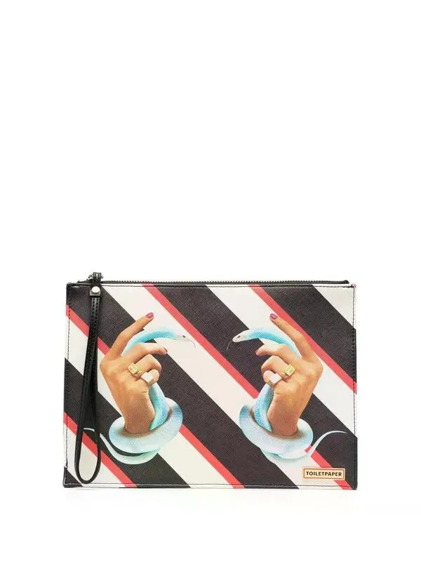 SELETTI Striped Graphic-print Clutch Bag - Black