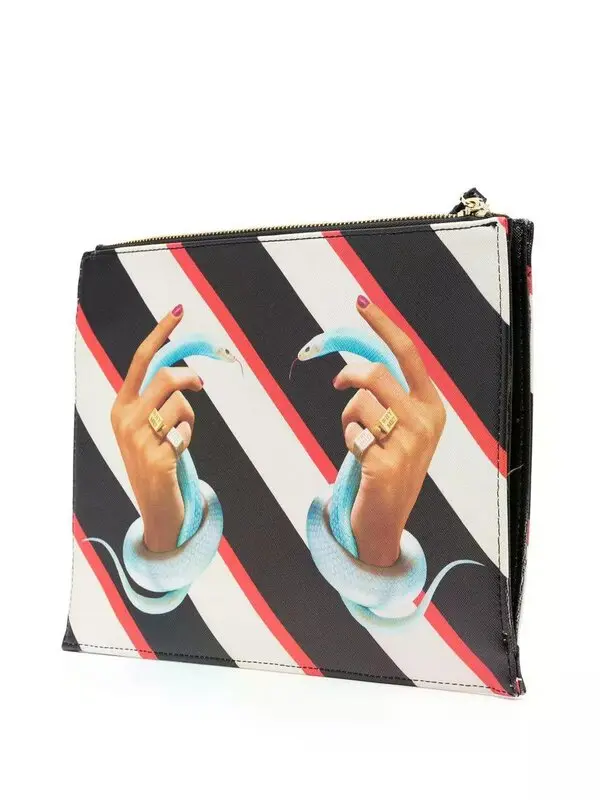 SELETTI Striped Graphic-print Clutch Bag - Black