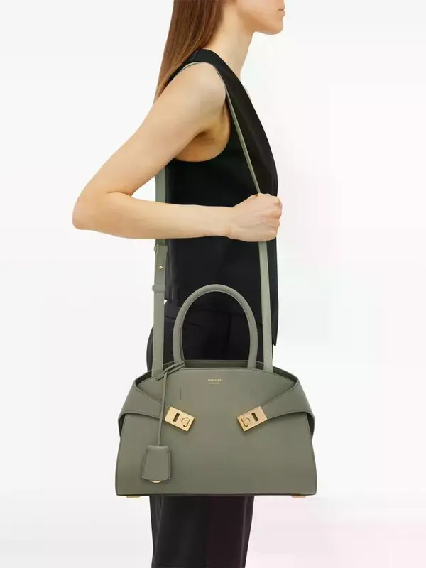 FERRAGAMO Medium Hug Leather Tote Bag - Grey