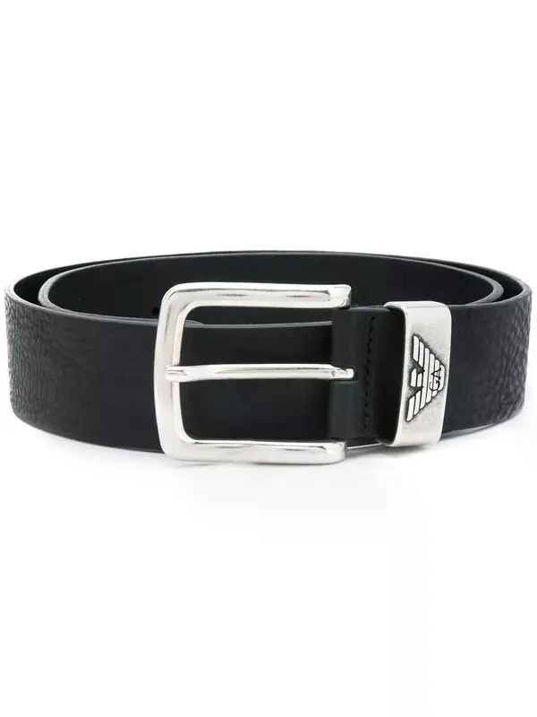 Emporio Armani Logo Plaque Leather Belt - Black