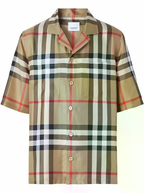 Burberry Short-sleeve Check Silk Shirt