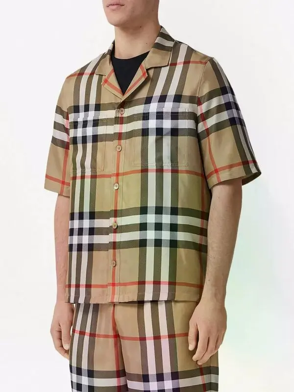 Burberry Short-sleeve Check Silk Shirt