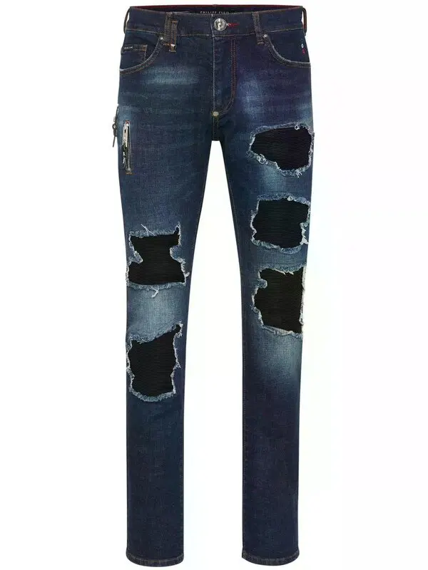 Philipp Plein Rock Star Ribbed-panel Skinny Jeans - Blue