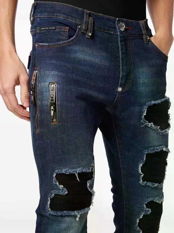 Philipp Plein Rock Star Ribbed-panel Skinny Jeans