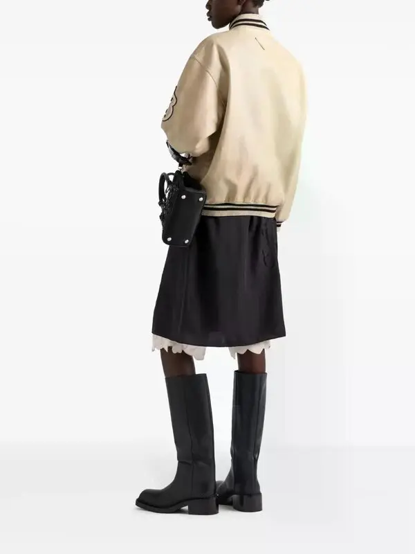 Prada Logo-appliqué Leather Bomber Jacket - Neutrals