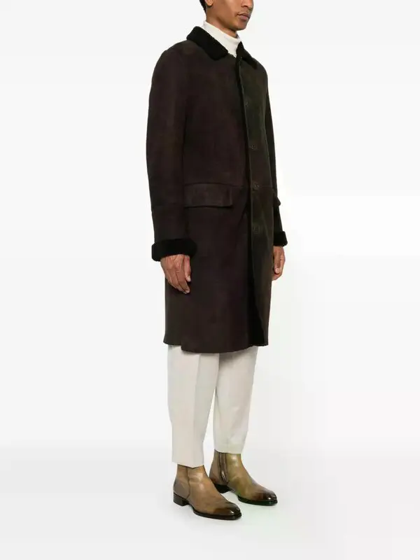 SALVATORE SANTORO Suede Coat With Faux-fur Collar And Trim