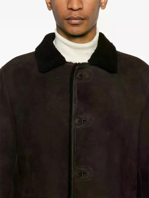 SALVATORE SANTORO Suede Coat With Faux-fur Collar And Trim