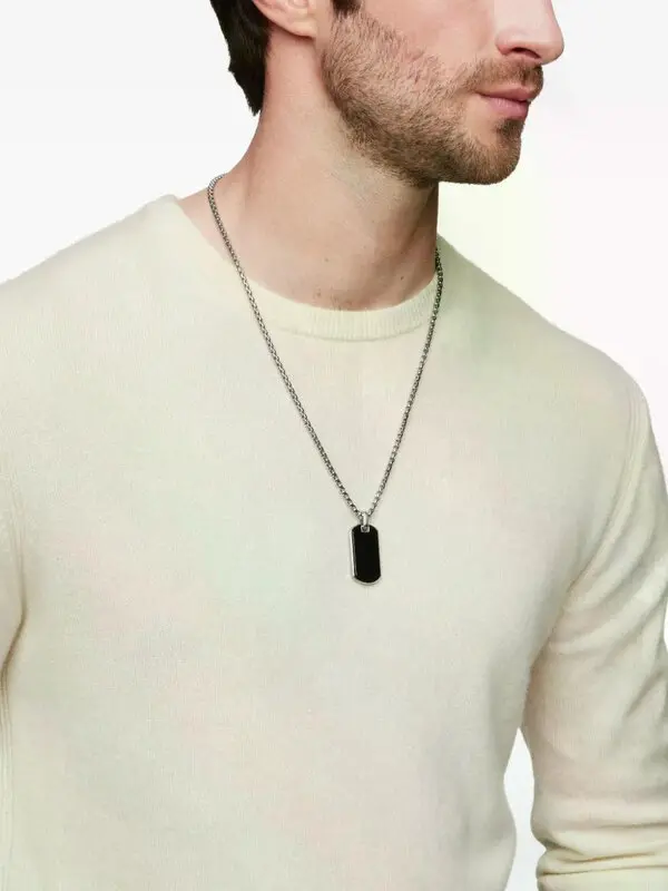 David Yurman Sterling Chevron Onyx Stone Tag