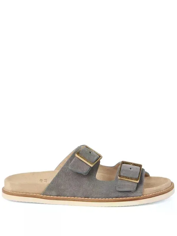 Brunello Cucinelli Suede Slides With Adjustable Buckles - Grey