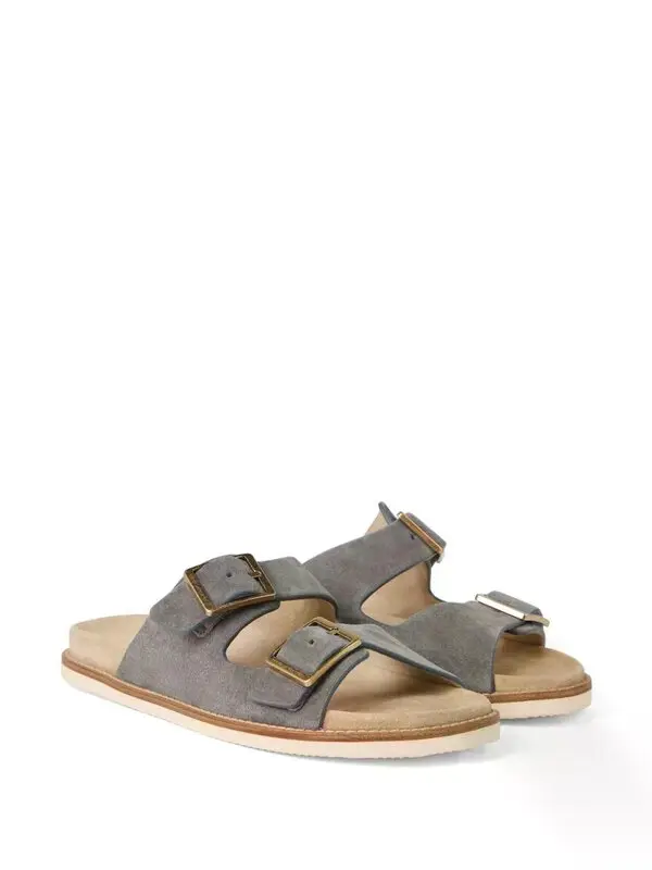 Brunello Cucinelli Suede Slides With Adjustable Buckles - Grey