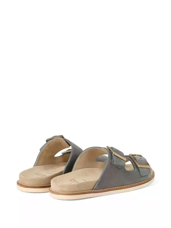 Brunello Cucinelli Suede Slides With Adjustable Buckles - Grey