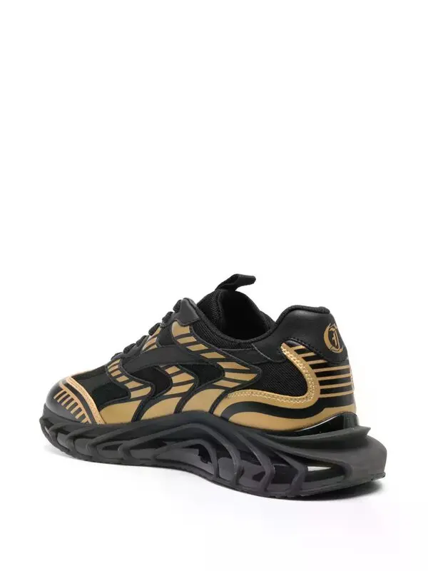 Just Cavalli Panelled Calf Leather And Mesh Sneakers - Black