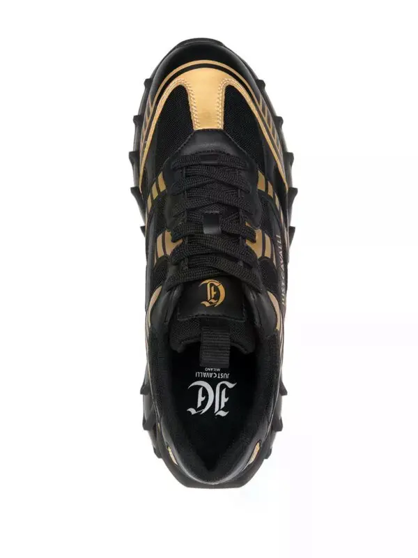 Just Cavalli Panelled Calf Leather And Mesh Sneakers - Black