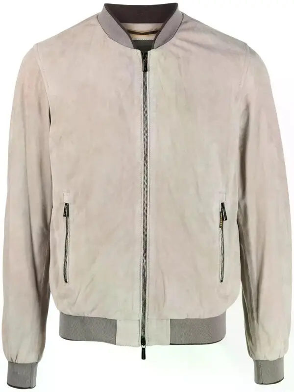 MOORER Leather Zip-up Bomber Jacket