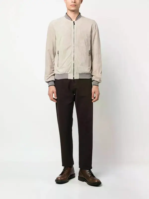 MOORER Leather Zip-up Bomber Jacket