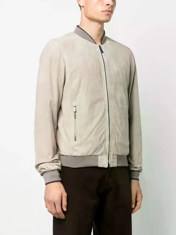 MOORER Leather Zip-up Bomber Jacket