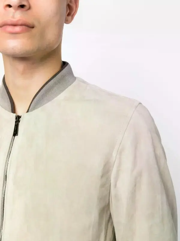 MOORER Leather Zip-up Bomber Jacket