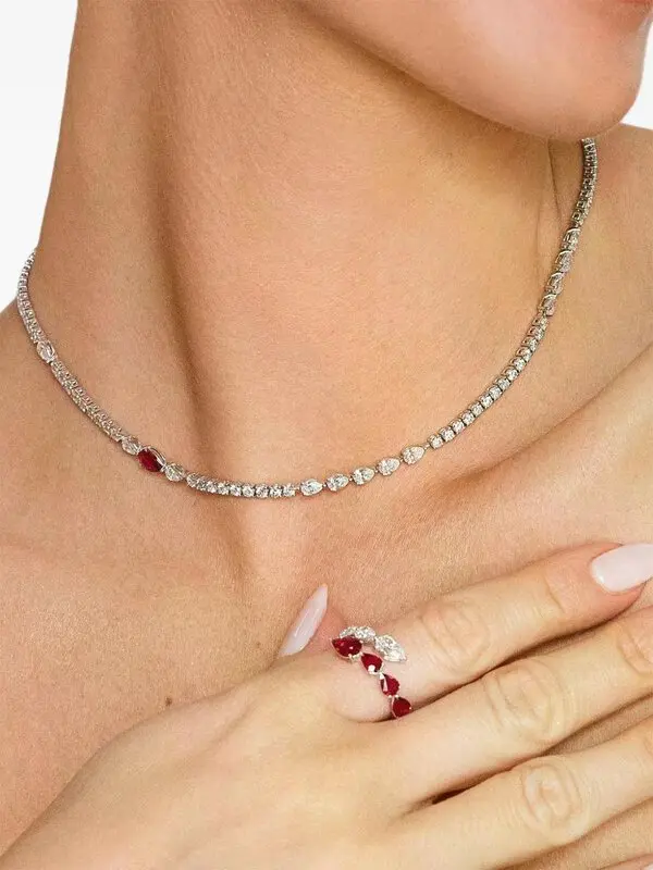 JEWELS AFICIONADO 18k White Gold Diamond And Ruby Necklace