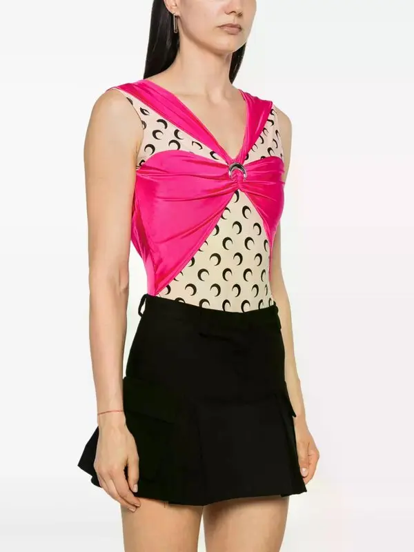 MARINE SERRE Logo-plaque Panelled Bodysuit - Pink
