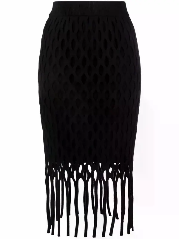 Pinko Macramé Fringed Skirt - Black