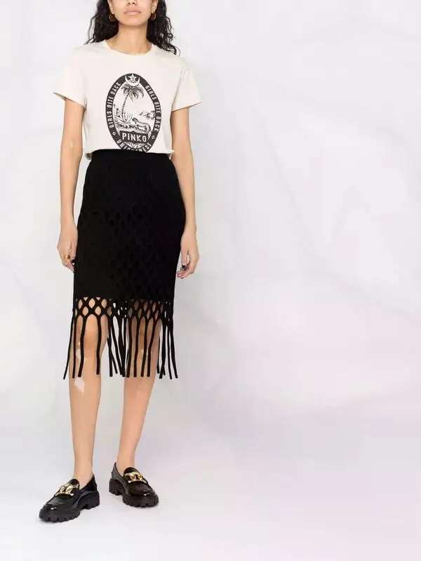 Pinko Macramé Fringed Skirt