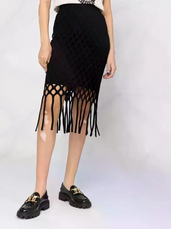 Pinko Macramé Fringed Skirt