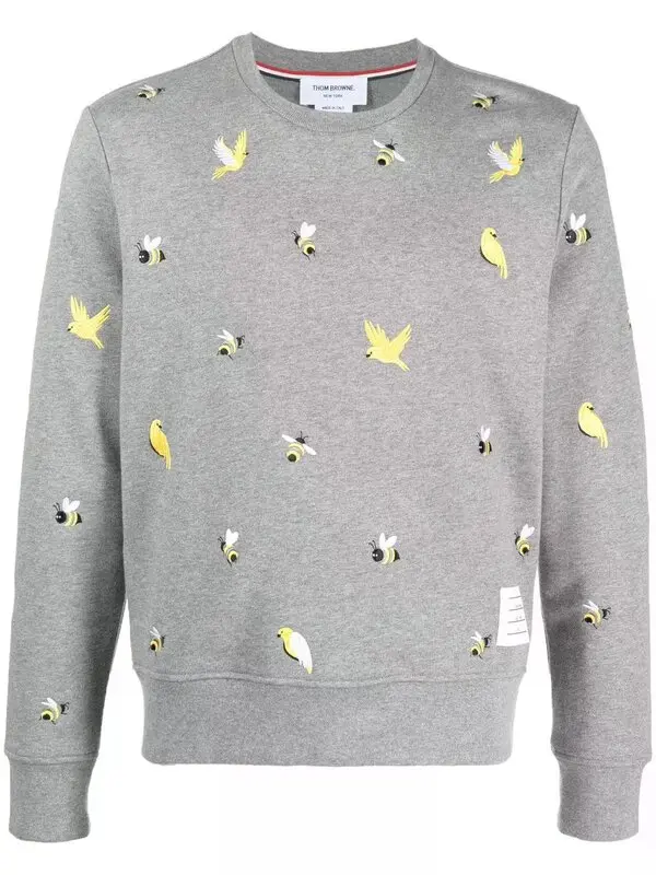 Thom Browne Embroidered Bird And Bee Motif Sweatshirt
