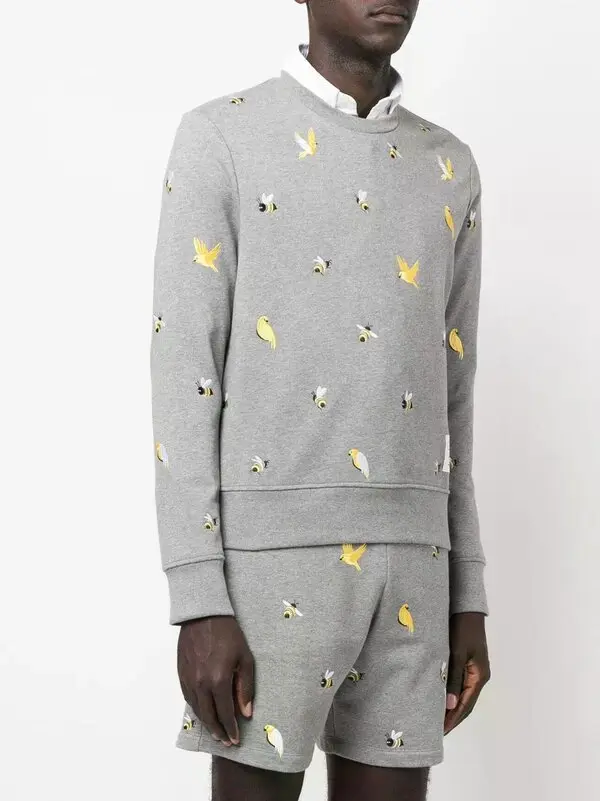 Thom Browne Embroidered Bird And Bee Motif Sweatshirt