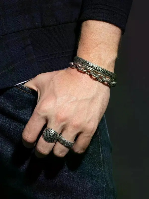 John Varvatos Sterling Black Diamond Cuff