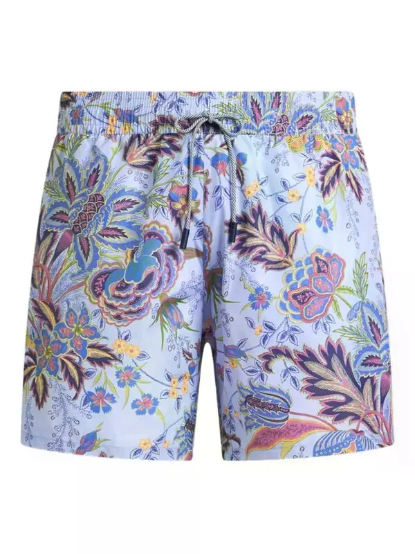 Etro Floral-print Swim Shorts - Blue