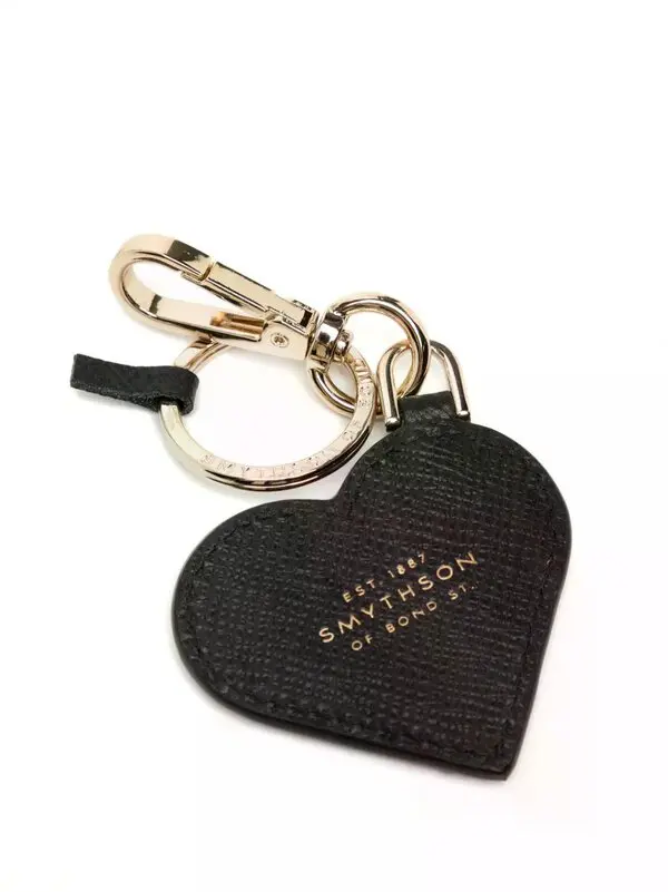 Smythson Heart Leather Keyring - Black