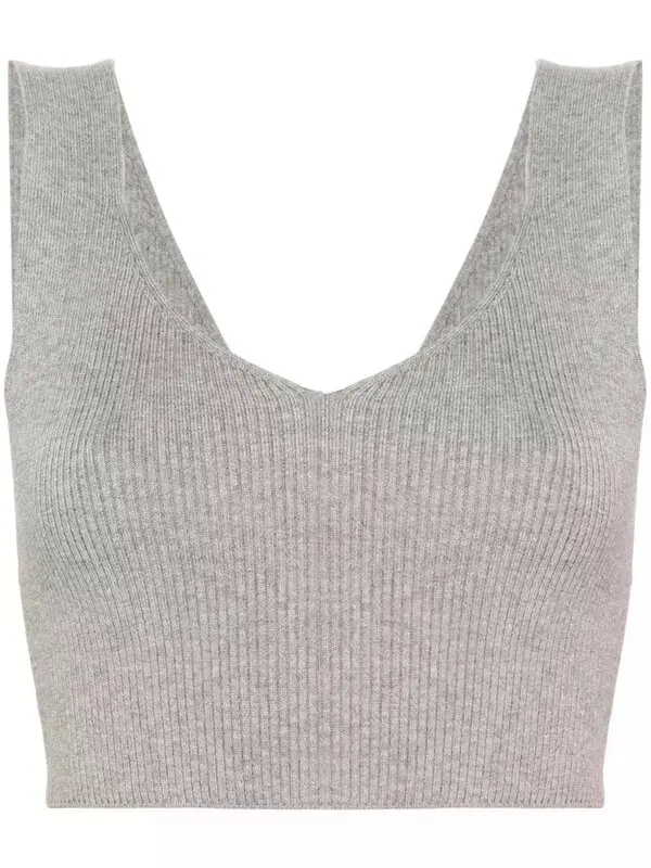 TWINSET Ribbed Knit Crop Top - Grey