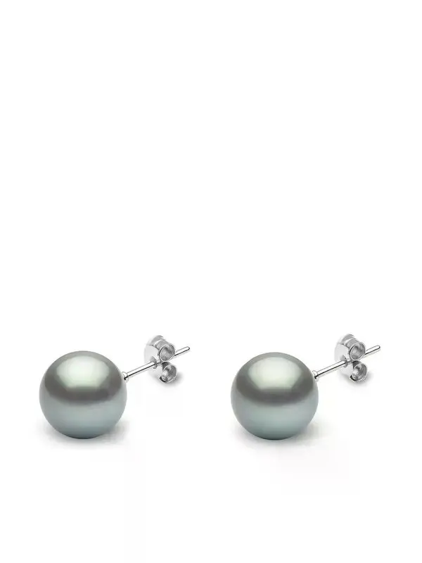 Yoko London 18kt White Gold Tahitian Pearl Stud Earrings - Silver