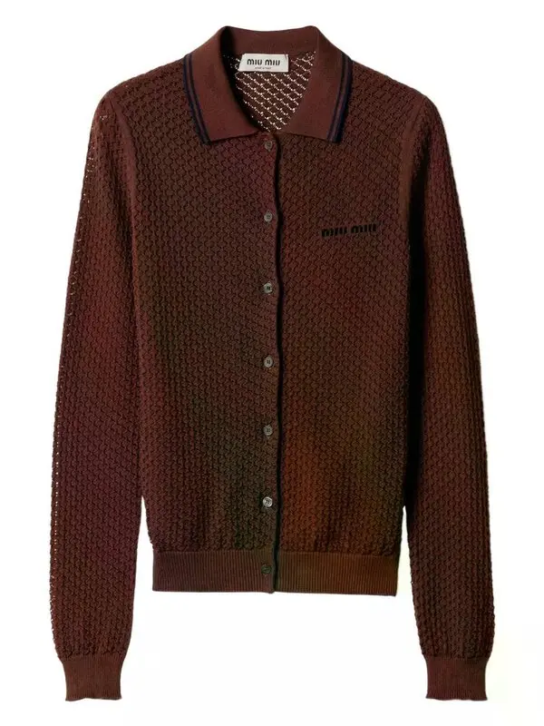 Miu Miu Cotton Cardigan With Lacy Texture - Brown