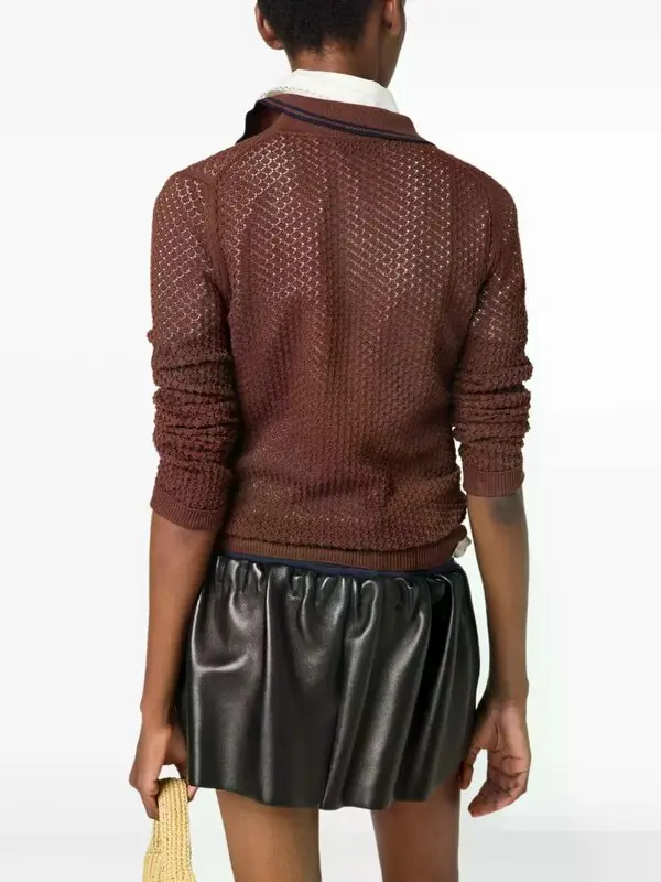Miu Miu Cotton Cardigan With Lacy Texture - Brown