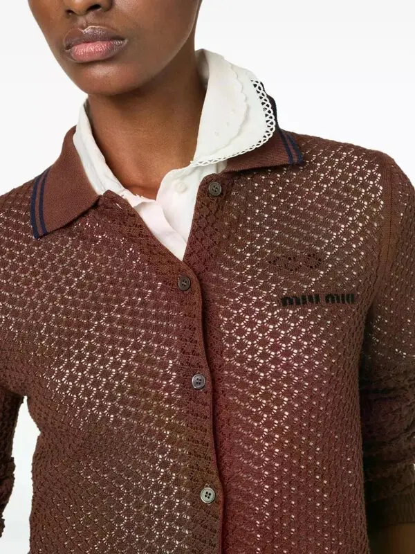 Miu Miu Cotton Cardigan With Lacy Texture - Brown