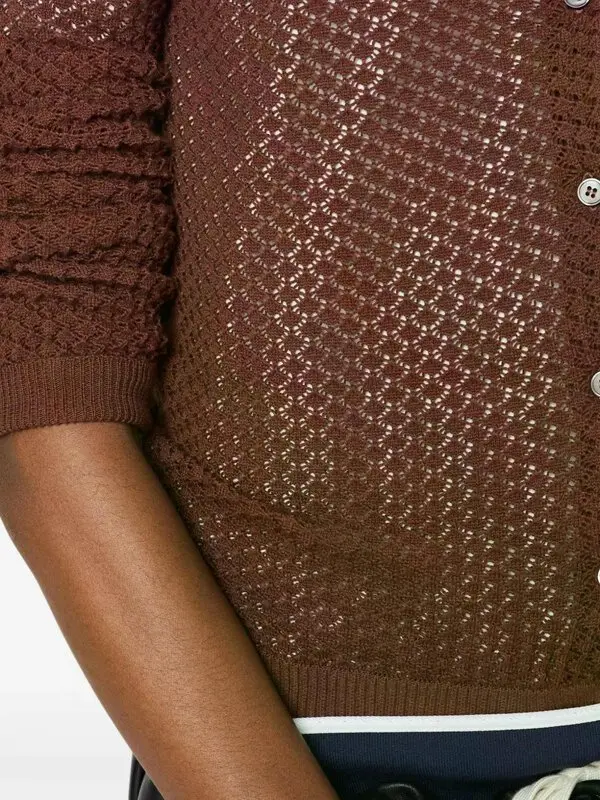 Miu Miu Cotton Cardigan With Lacy Texture - Brown