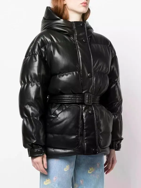 IENKI IENKI Faux-leather Zip-up Padded Jacket - Black