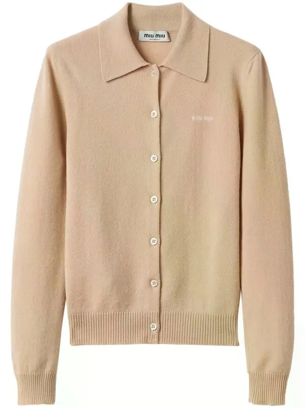 Miu Miu Intarsia-knit Logo Cardigan - Neutrals